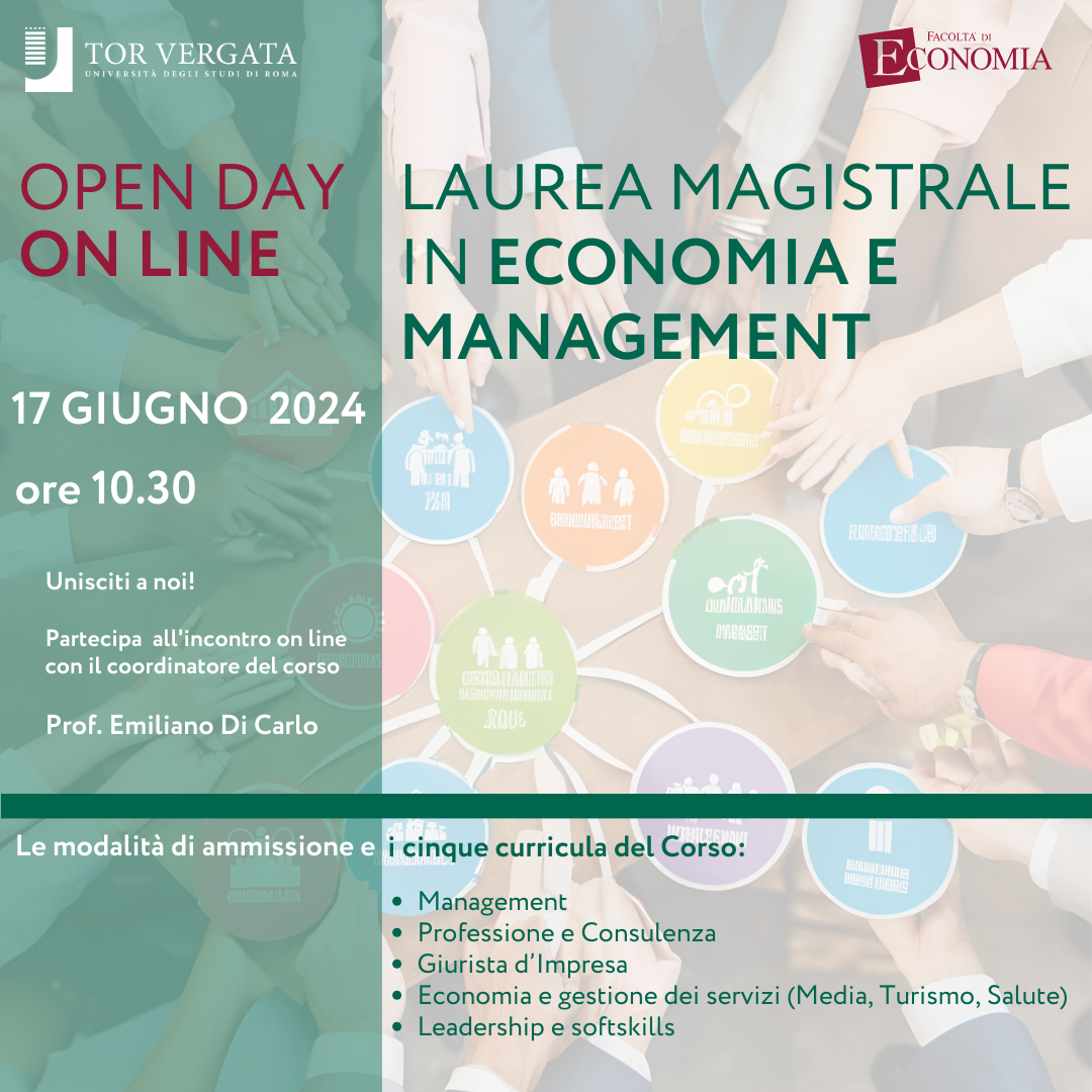 OPEN DAY ON LINE - Corso di Laurea Magistrale in Economia e Management